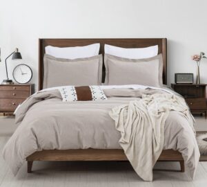 dauaoto full size duvet cover set 82"x86", washed cotton grayish beige neutral bedding, long zipper closure