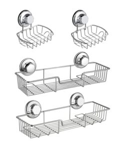 sanno suction cups shower caddy suction soap holder, shower organizer with soap holder wall mounted stainless steel rustproof shower basket