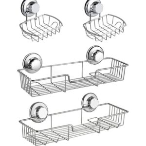 SANNO Suction Cups Shower Caddy Suction Soap Holder, Shower Organizer with Soap Holder Wall Mounted Stainless Steel Rustproof Shower Basket