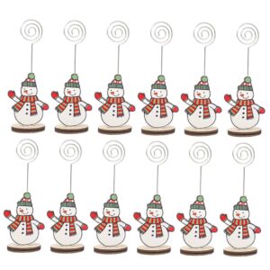 doitool 12pcs christmas place card holders, christmas wood place card holders with swirl wire, christmas snowman note photos stand for xmas party wedding party decoration (snowman)