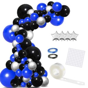 black blue silver balloon garland arch kit - royal blue black balloon metallic silver balloons for boss baby birthday video gamer birthday retirement graduation 2025 new year party decorations