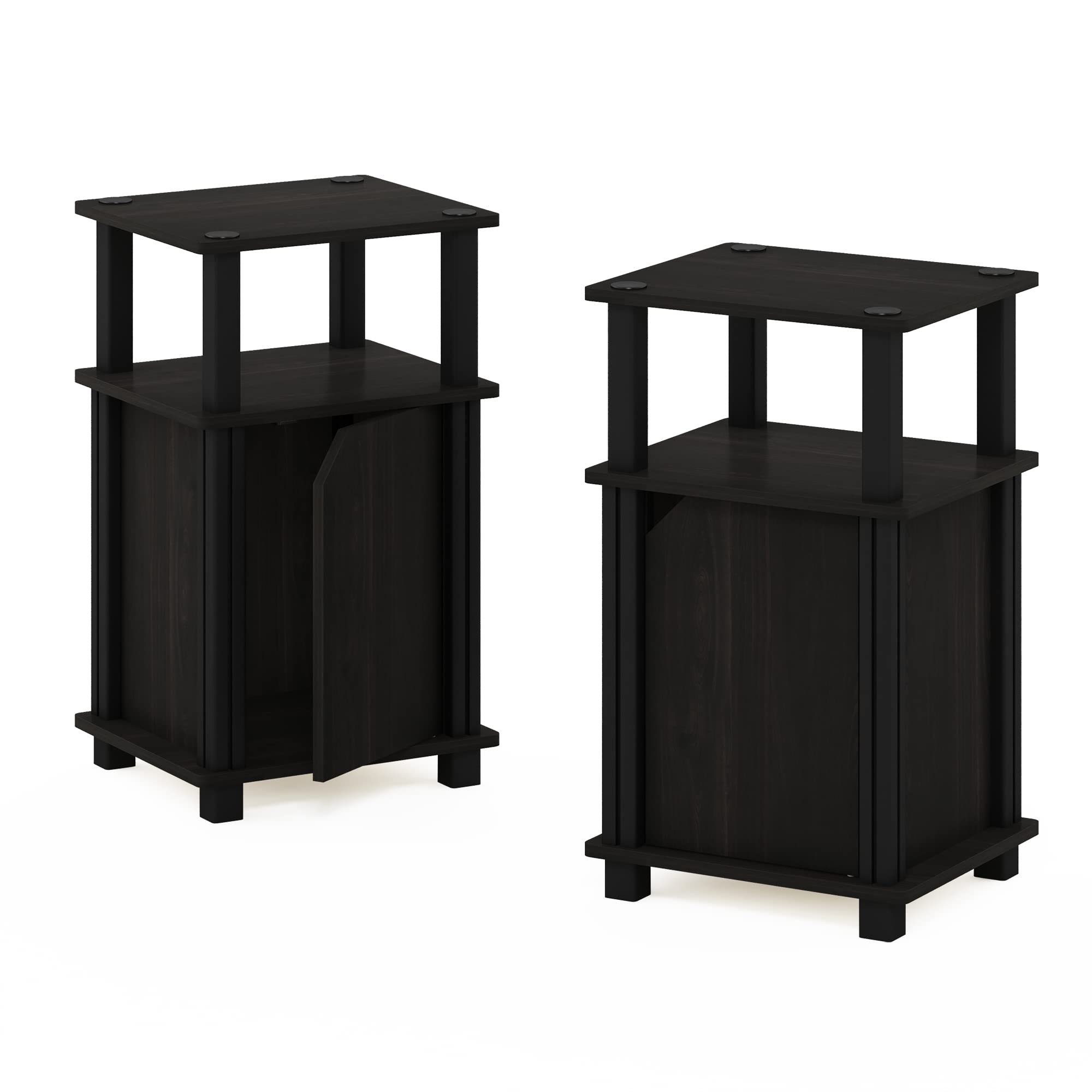 Furinno Brahms 3-Tier End Side Sofa Table/Nighstand with Door, 2-Pack, Espresso/Black