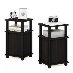 Furinno Brahms 3-Tier End Side Sofa Table/Nighstand with Door, 2-Pack, Espresso/Black