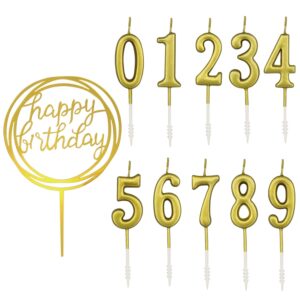 iblessu 10-pieces number birthday candles - birthday candles, number 0-9 glitter cake topper decoration for birthday, birthday candles for cake, cake candles for wedding party, gold candles