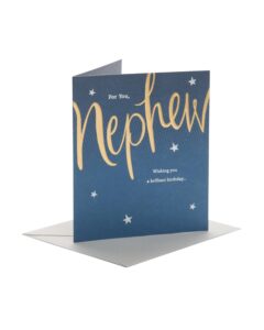 uk greetings birthday card for nephew - gold & silver foil design, blue, 159mm x 184mm