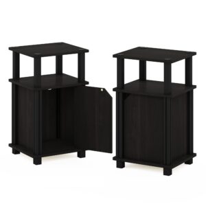 Furinno Brahms 3-Tier End Side Sofa Table/Nighstand with Door, 2-Pack, Espresso/Black