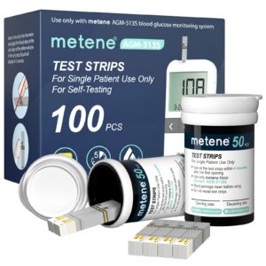 metene agm-513s test strips for diabetes, 100 count blood glucose test strips, use with metene agm-513s blood glucose monitoring system only (no monitor)