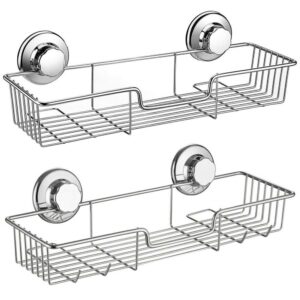 SANNO Suction Cups Shower Caddy Suction Soap Holder, Shower Organizer with Soap Holder Wall Mounted Stainless Steel Rustproof Shower Basket