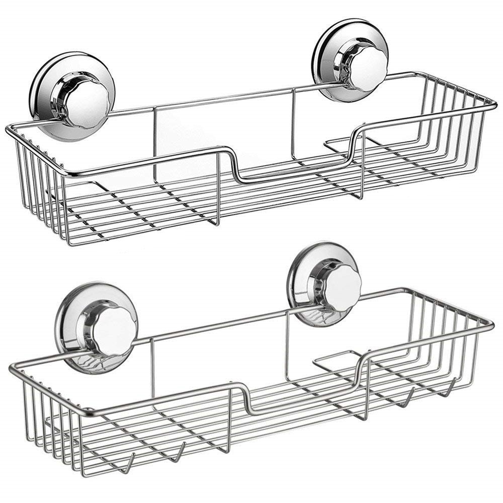 SANNO Suction Cups Shower Caddy Suction Soap Holder, Shower Organizer with Soap Holder Wall Mounted Stainless Steel Rustproof Shower Basket