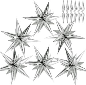 72 pcs silver star balloons, 12 point star foil mylar starburst balloons spike explosion cone balloon for party decorations supplies, birthday, wedding, baby shower, graduation balloons 2024