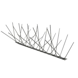 bird barrier dura-spike stainless steel bird spikes | metal pin strips for ledge, roof, pipe - adhesive included - xtra wide (8 in) 10 ft. length