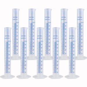 10pack 100ml plastic graduated cylinder, plastic measuring cylinder set, 2-sided marking lab cylinders, clear science measuring cylinder for home and school science, laboratory supplies