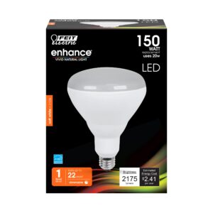 feit electric br40 led light bulb, 150w equivalent, dimmable, e26 base, reflector light bulb, cri 90, 2175 lumens, 2700k soft white, 22-year lifetime, br40dm/2175/927ca