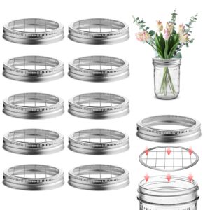 10 pack mason jar flower frog lid mason grid flower organizer lid insert for valentine's day home kitchen office regular mouth mason canning jars accessories, 70 mm