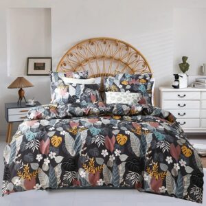 couturebridal tropical plant duvet cover set king size multicolored monstera leaf print bedding set with zipper ties 3 pieces soft microfiber aesthetic comforter cover stylish deco