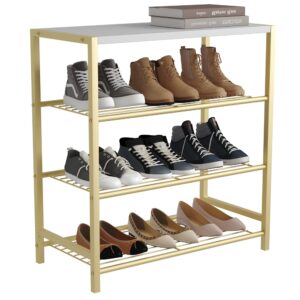 homefort 4-tier shoe rack, shoe storage shelf, industrial shoe tower, narrow shoe organizer for closet entryway, small shoe rack table with durable metal shelves, gold