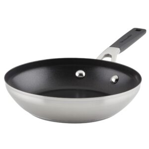 kitchenaid stainless steel nonstick frying pan/skillet, 8 inch, brushed stainless steel