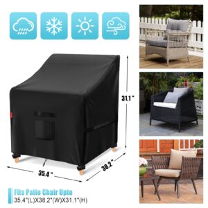 GARPROVM Patio Chair Covers, Outdoor Patio Furniture Covers Waterproof, Lawn Patio Deep Seat Covers with Adjustable Drawstring and Strap Buckles Fits up to 35 x 38 x 31inches (Black, 2 pack)