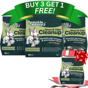 sprinkle & sweep pet accident cleanup for all hard surface - non toxic quick pet mess cleaner & odor remover for urine, poop, vomit, diarrhea & potty training 4 pack (15oz each)