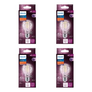 philips led vintage flicker-free clear spiral a19, dimmable, eyecomfort technology, 500 lumen, soft white(2700k), 5.5w=40w, title 20 certified, e26 base, 4-pack, (565788)