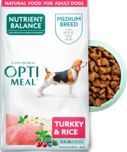 optimeal dry dog food for medium dogs - proudly ukrainian - dog food dry recipe with high-protein to support healthy digestion for medium breeds (3.3 lbs, turkey & rice)