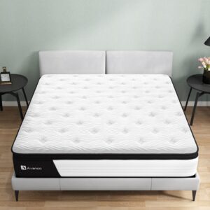 avenco twin xl mattress, hybrid twin xl mattress in a box, 10 inch pocket spring and gel memory foam mattress twin xl, medium firm, strong edge support, certipur-us, 100 nights trial