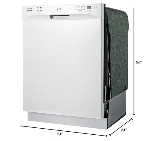 SPT SD-6501WA 24″-wide Built-In Stainless Steel Tall Tub Dishwasher with ENERGY STAR, Heated Drying, 6 Wash Programs and 14 Plate Settings – White