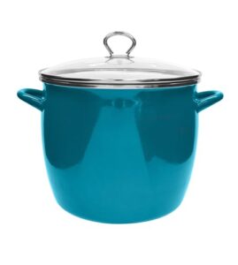 vasconia eos 12-quart alloy steel speckled stockpot with glass lid - dishwasher and oven safe cooking pot up to 350°f - induction cookware for all cooktops - non-reactive enameled soup pot - teal