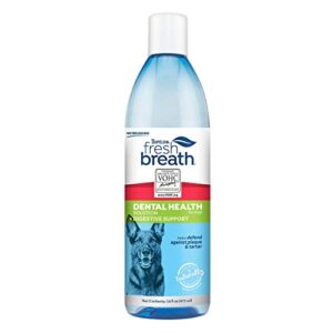 tropiclean fresh breath certified wellness collection dental health solution plus digestive support for dogs | prevents plaque & tartar | vohc accepted | freshens bad dog breath | 16 oz