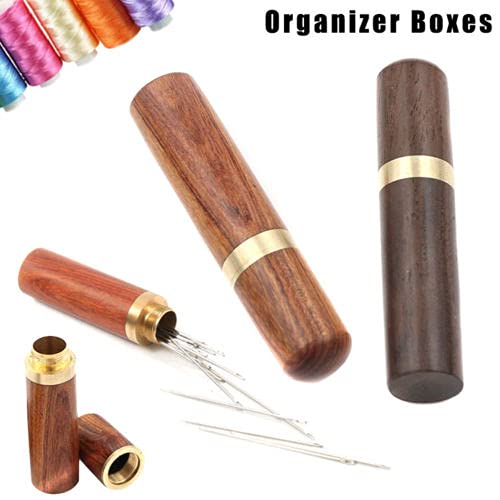 NC Wooden Durable Safety Storage Case Hand Sewing Embroidery Needle Organizer Box Brown Coffee