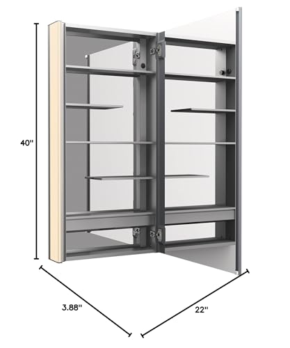 KOHLER K-81148-SLE-DA Maxstow Medicine Cabinet with LED Light, Mirror Door & Staggered Shelves, Rectangular Frame, 22" x 40"