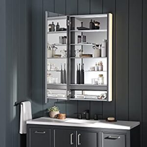 KOHLER K-81148-SLE-DA Maxstow Medicine Cabinet with LED Light, Mirror Door & Staggered Shelves, Rectangular Frame, 22" x 40"