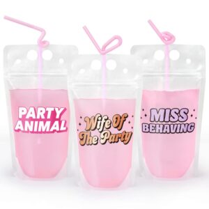 xo, fetti bachelorette party drink pouches - 16 count | bachelorette party cups, bridesmaid names decorations, maid of dishonor favors, miss behaving