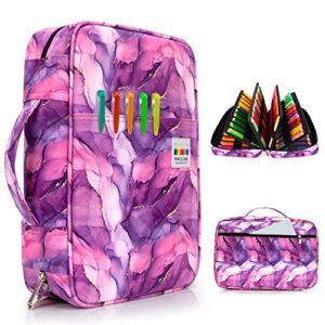 youshares 300 slots colored pencil bag - handy large capacity oxford multi-layer zipper pencil bag for prismacolor colored pencils & gel pen (marble purple)