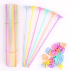 ebocacb 100 pcs 13inch plastic colorful balloon sticks holders and cups for party, wedding, anniversary decoration