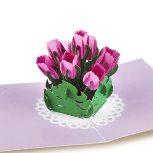 ioyounow paper flowers popup card - 5x6.75 inch pop up 3d purple tulips greetings card - happy birthday cards for sisters – best paper greetings, thinking of you gift for women