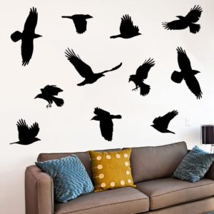 woyinis removable large crow wall decals black raven wall stickers peel & stick individual raven birds set living room bedroom windows decoration