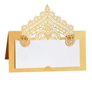 50 pcs laser cut wedding place cards tented name card folded cards blank cardstock for wedding, banquet tables,table setting, buffet, baby shower, bridal shower gold