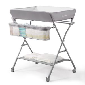 sweeby infant changing table with changing pad, changing table portable pad nursery furniture baby changing station, gray