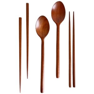 cozymomdeco korean made natural lacquer coated wooden chopsticks & spoon utensil flatware jujube tree ottchil natural lacquer stocking stoffer gift for mom (2set)