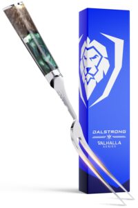 dalstrong meat fork - 7.7 inch - valhalla series - 9cr18mov high carbon steel bbq - professional barbecue carving fork gift - celestial resin & wood handle - kitchen utensils - two pronged fork