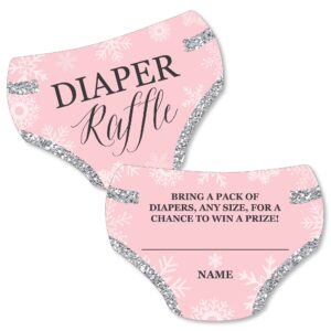 big dot of happiness pink winter wonderland - diaper shaped raffle ticket inserts - holiday snowflake baby shower activities - diaper raffle game - set of 24