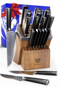 dalstrong vanquish series-24pc stainless steel knife set with block and kitchen scissors-forged high carbon german steel-gift knife set w/pom black handle-nsf certified