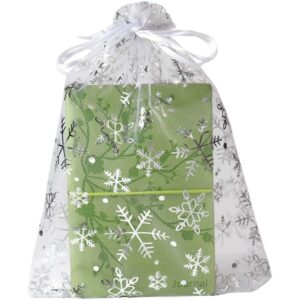 sungulf 50pcs 8x12 inches sheer organza drawstring pouches christmas jewelry candy wedding favor party gift bags (white snowflake)