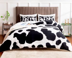 mast doo cow print duvet cover twin size, 2 pieces cow bedding set with 1 pillowcases & zipper ties, hotel quality luxury aesthetic black and white comforter cover