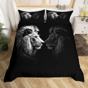 castle fairy lion bedding set king, wild animal print duvet cover for bedroom decorations, lion pattern comforter cover with 2 pillow shams, soft comfortable