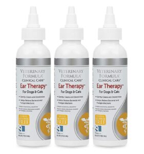 veterinary formula clinical care ear therapy, 4 oz. – medicated ear drops to help relieve bacterial and fungal infections in dogs and cats – cleans and deodorizes – 3 pack