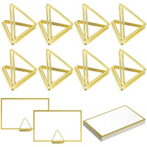 24 pieces triangle shape table place cards holder sturdy place card holder with 24 pieces beautiful escort cards with foil border wedding name cards for table place card for weddings (gold)