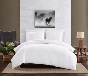 frye – cotton denim full/queen 3 piece duvet and sham set – fashionable bedding set – white