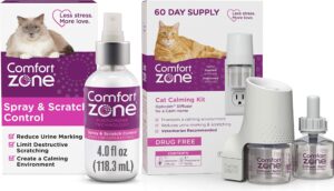 comfort zone cat calming spray & cat calming pheromone diffuser kit - 1 diffuser plus 2 refill